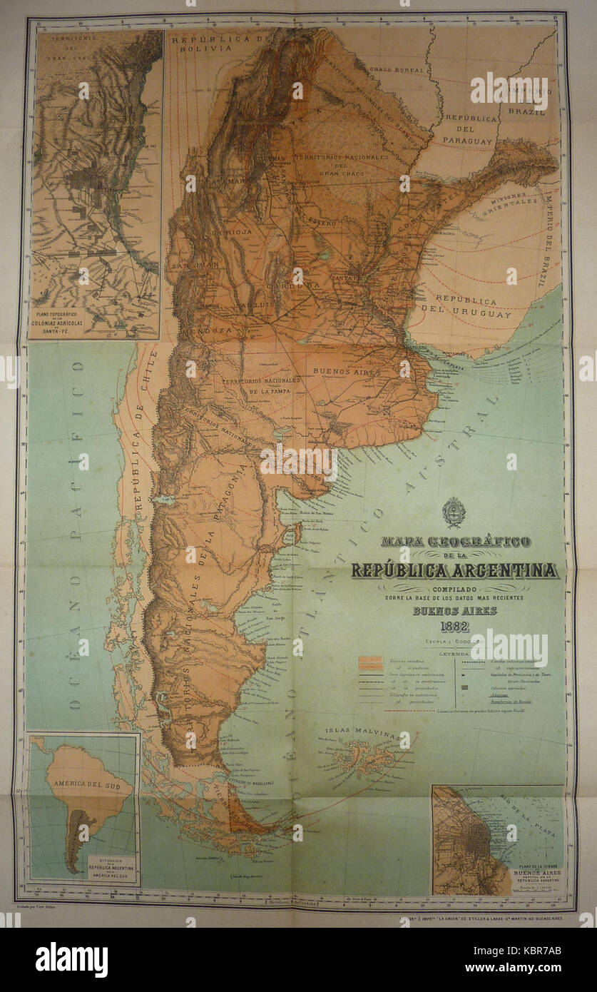 Latzina Map of Argentina 1882 Stock Photo - Alamy