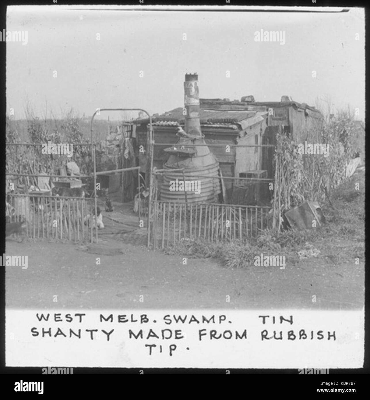 This image depicts a tin shanty in the West Melbourne Swamp during the ...