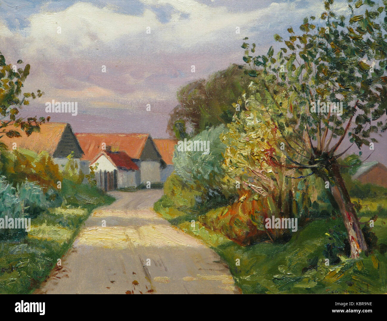 This landscape painting by Charles Roussel depicts a serene rural scene ...