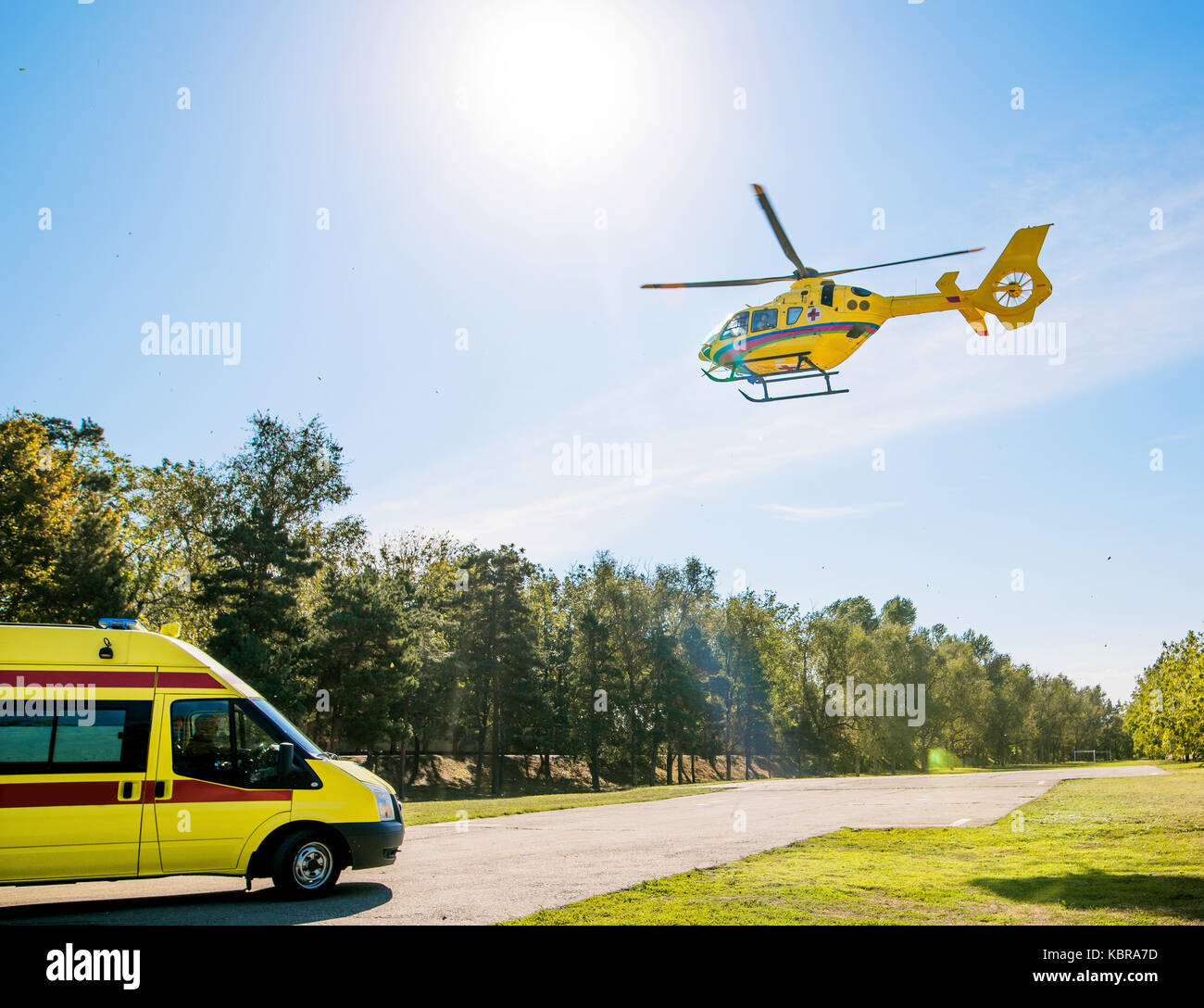 medical helicopter and car Stock Photo - Alamy