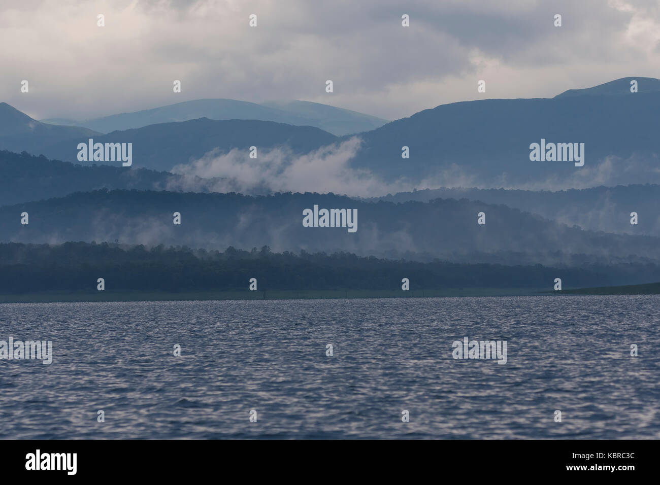 Mist covering the forest and hills Stock Photo - Alamy