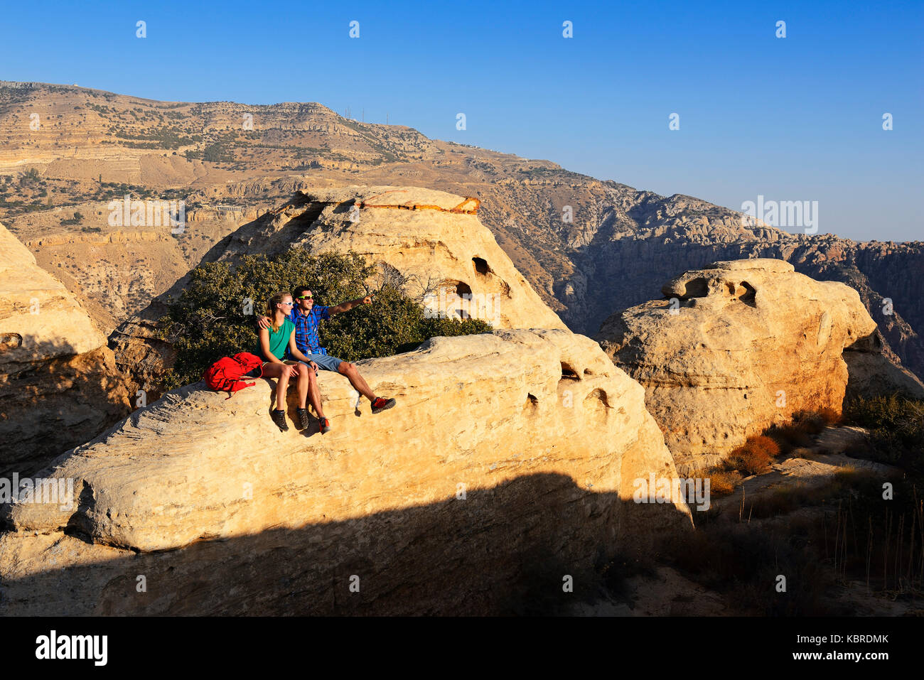 Hikers at White Domes Trail, Dana Biosphere Reserve, Dana, Jordan Stock ...