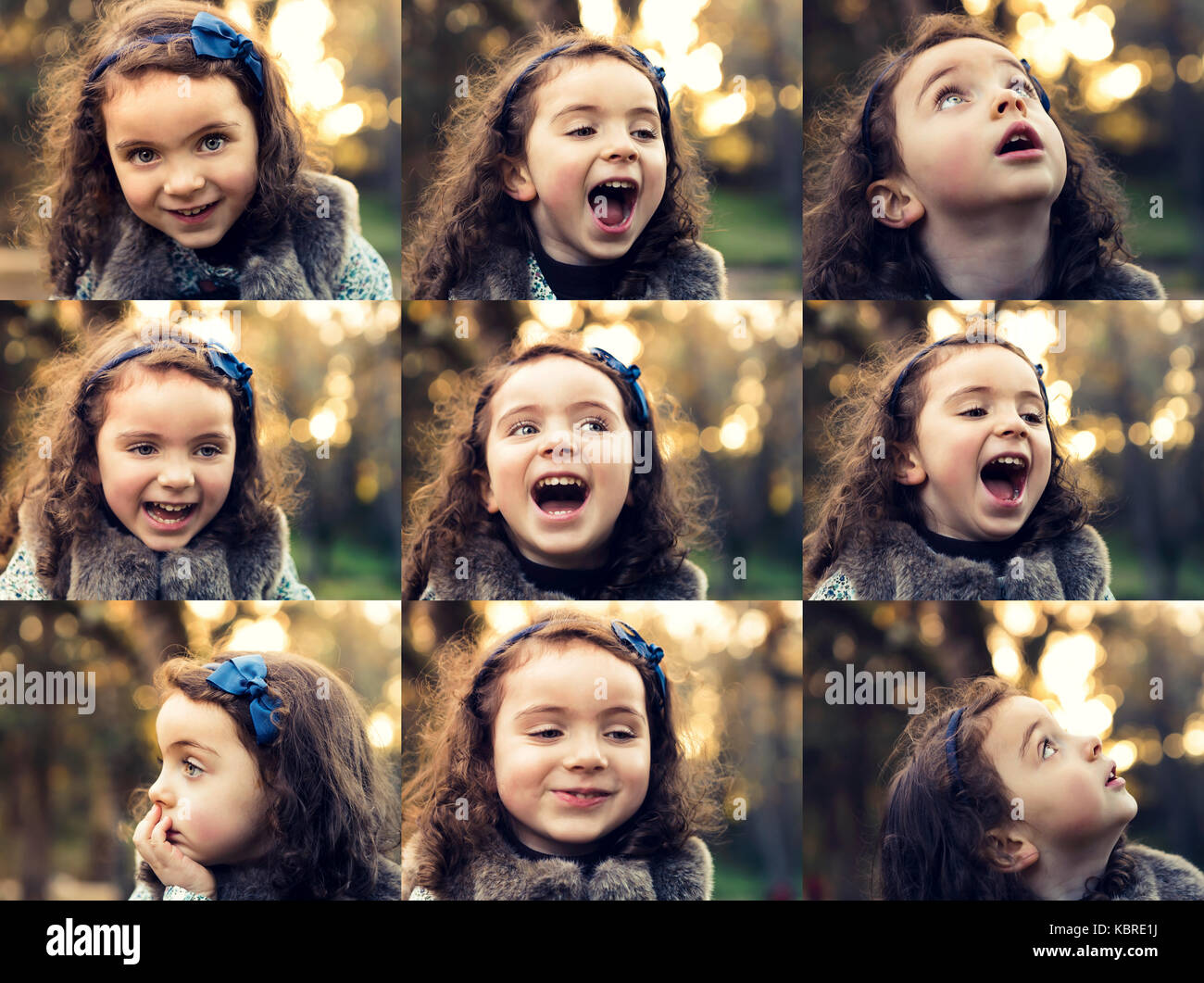 Multiple collage with portraits of a same little girl on outdoor Stock ...