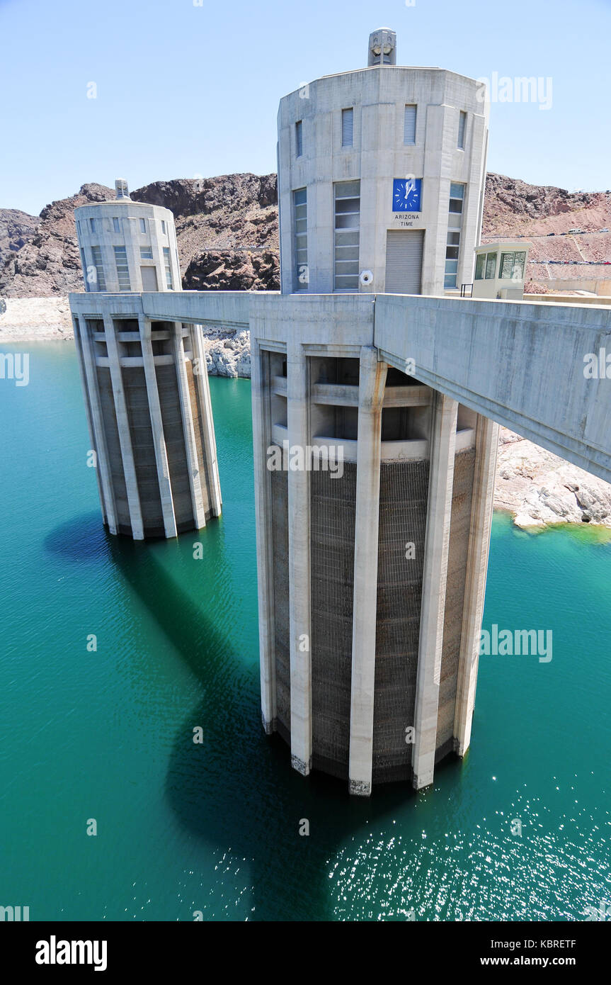 Hoover Dam, originally known as Boulder Dam, a concrete arch-gravity ...