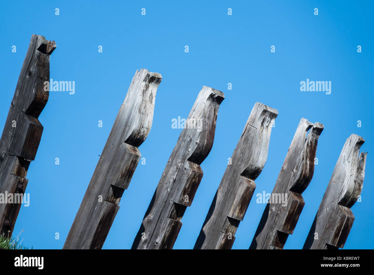vintage wood board on blue sky background Stock Photo - Alamy