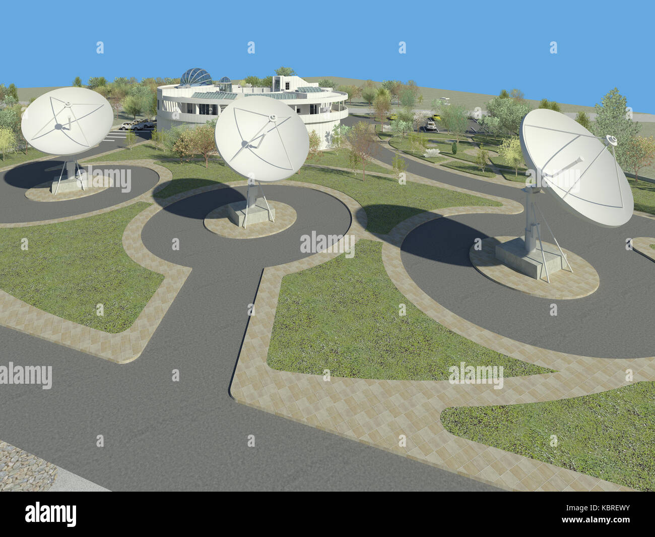 Telecommunications earth station architectural model 3D illustration 1 ...