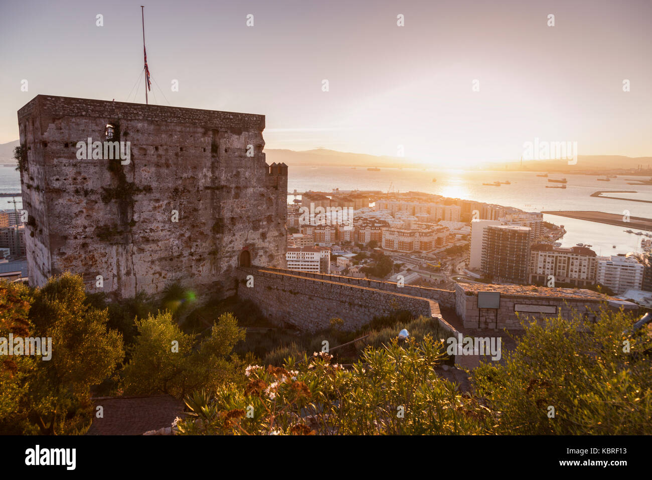 Panorama of Gibraltar at sunset. Gibraltar, Gibraltar Stock Photo - Alamy