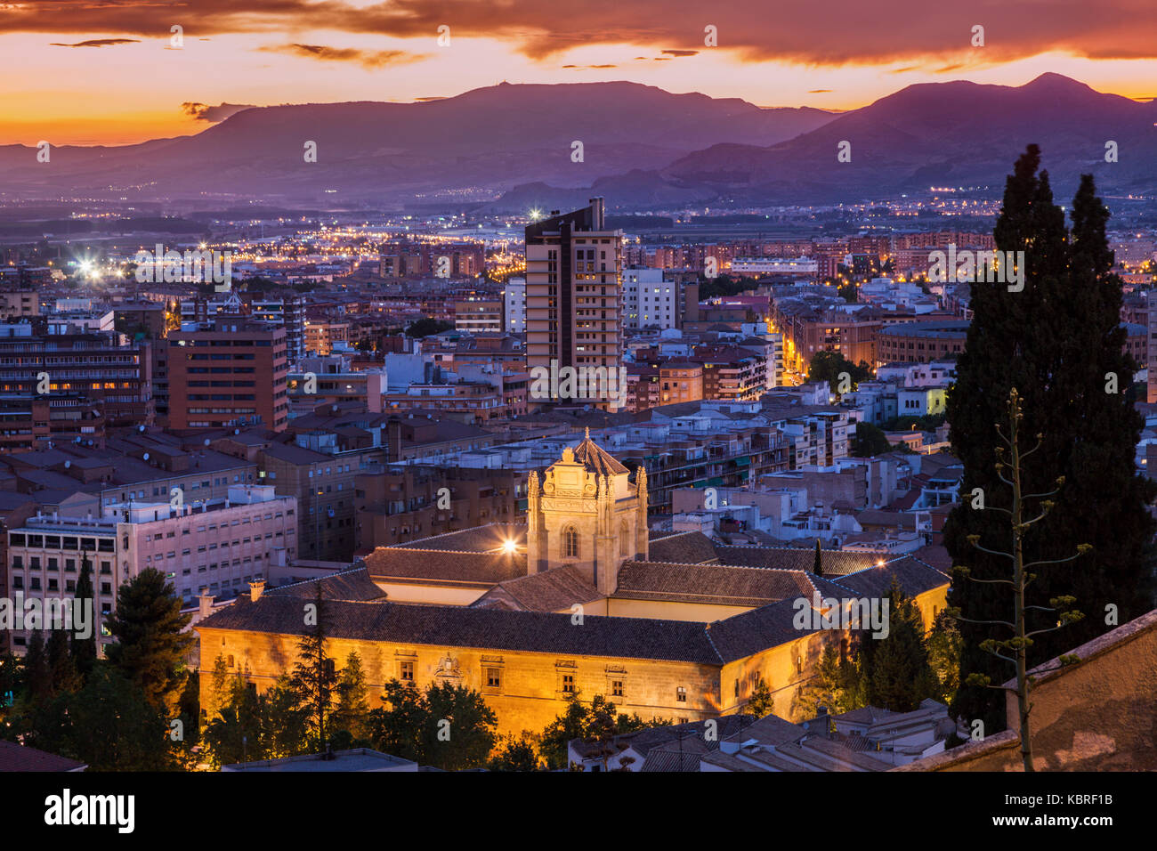 Panorama of Granada at sunset. Granada, Andalusia, Spain Stock Photo ...