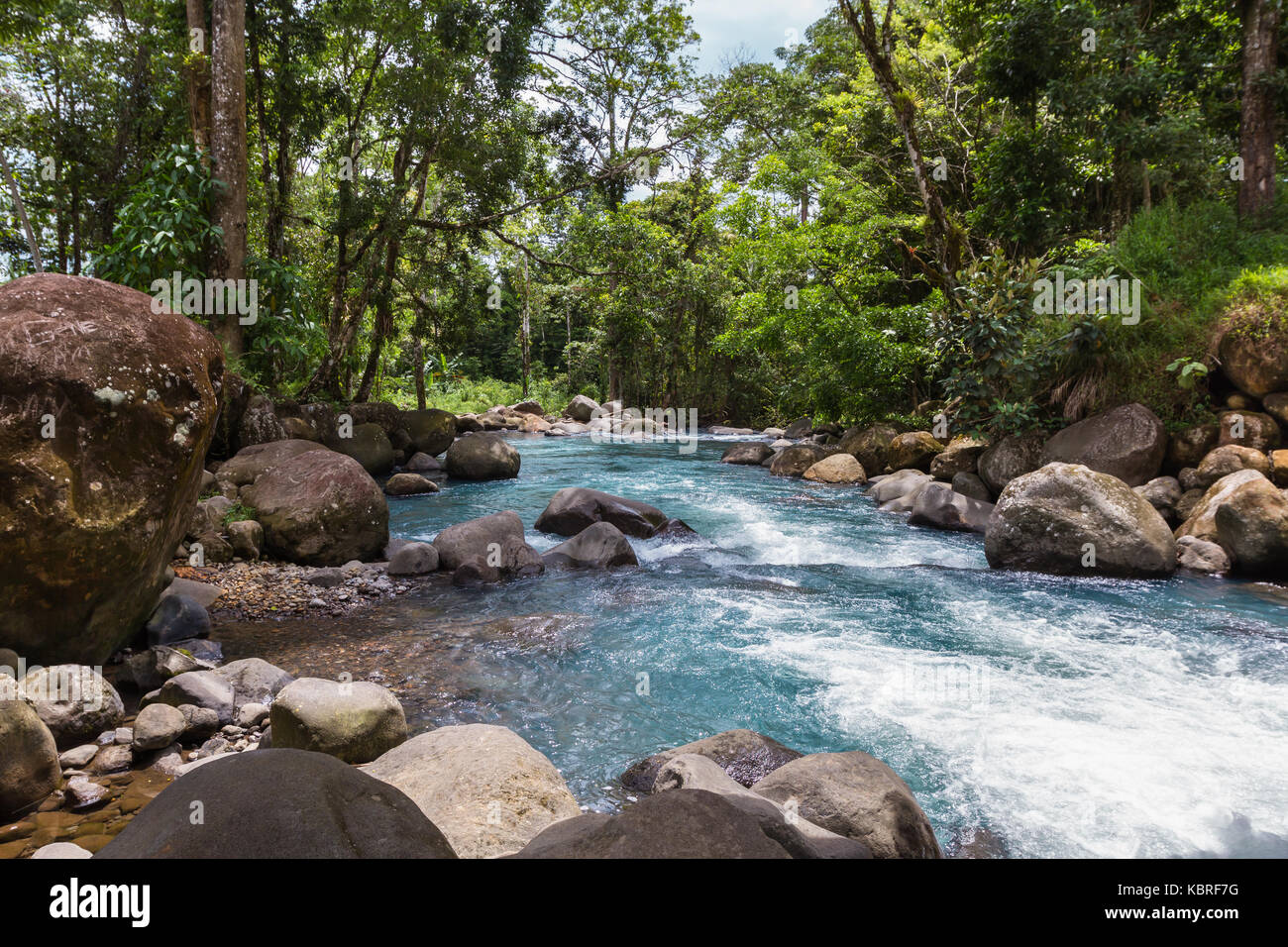 Beautiful natural river with a turquoise color in northern Costa rica ...