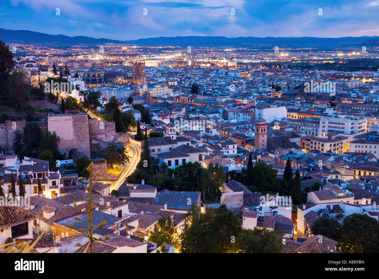 Panorama of Granada at night. Granada, Andalusia, Spain Stock Photo - Alamy