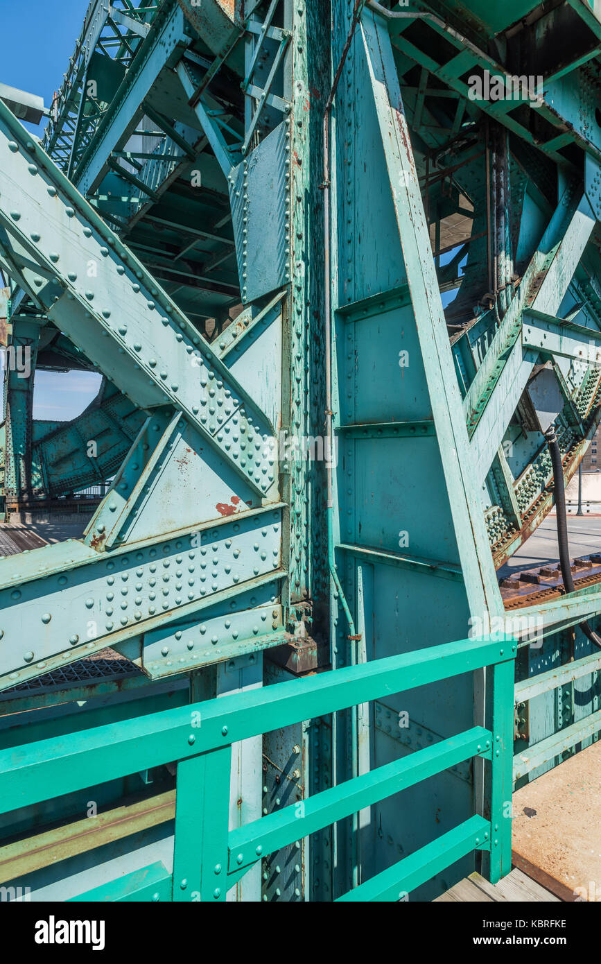 Detail of historic Scherzer rolling lift bascule bridge over the Des ...