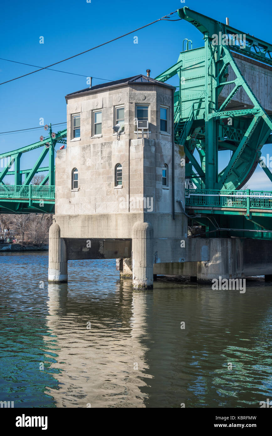 Historic Scherzer rolling lift bascule bridge over the Des Plaines ...