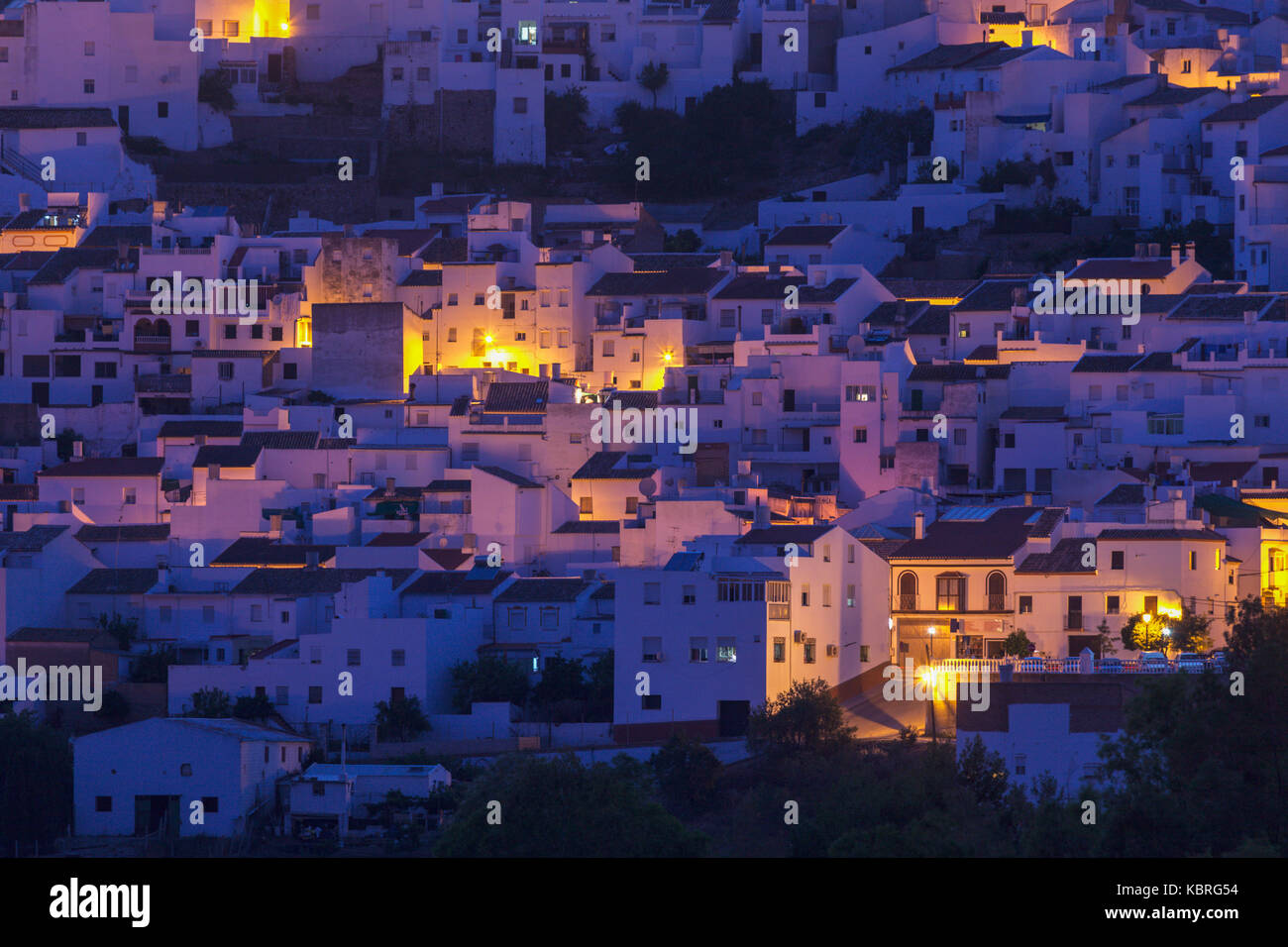 Houses of Olvera at night. Olvera, Andalusia, Spain Stock Photo - Alamy