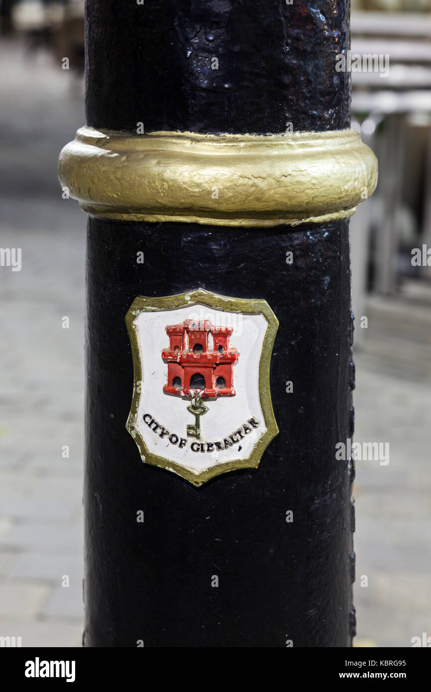 Welcome to Gibraltar - emblem on the pole Stock Photo - Alamy