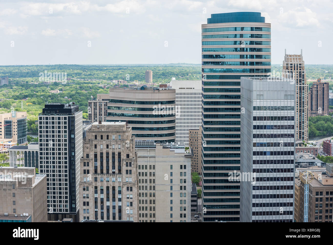 Aerial view of highrise office buildings downtown Minneapolis Stock ...