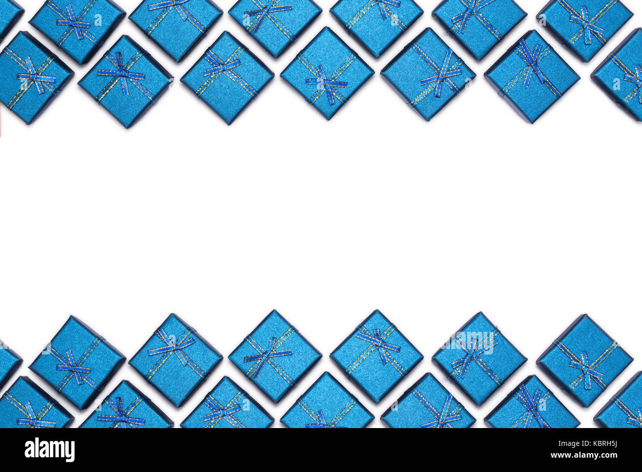 Border of blue shiny gifts isolated on white background. New Year's ...