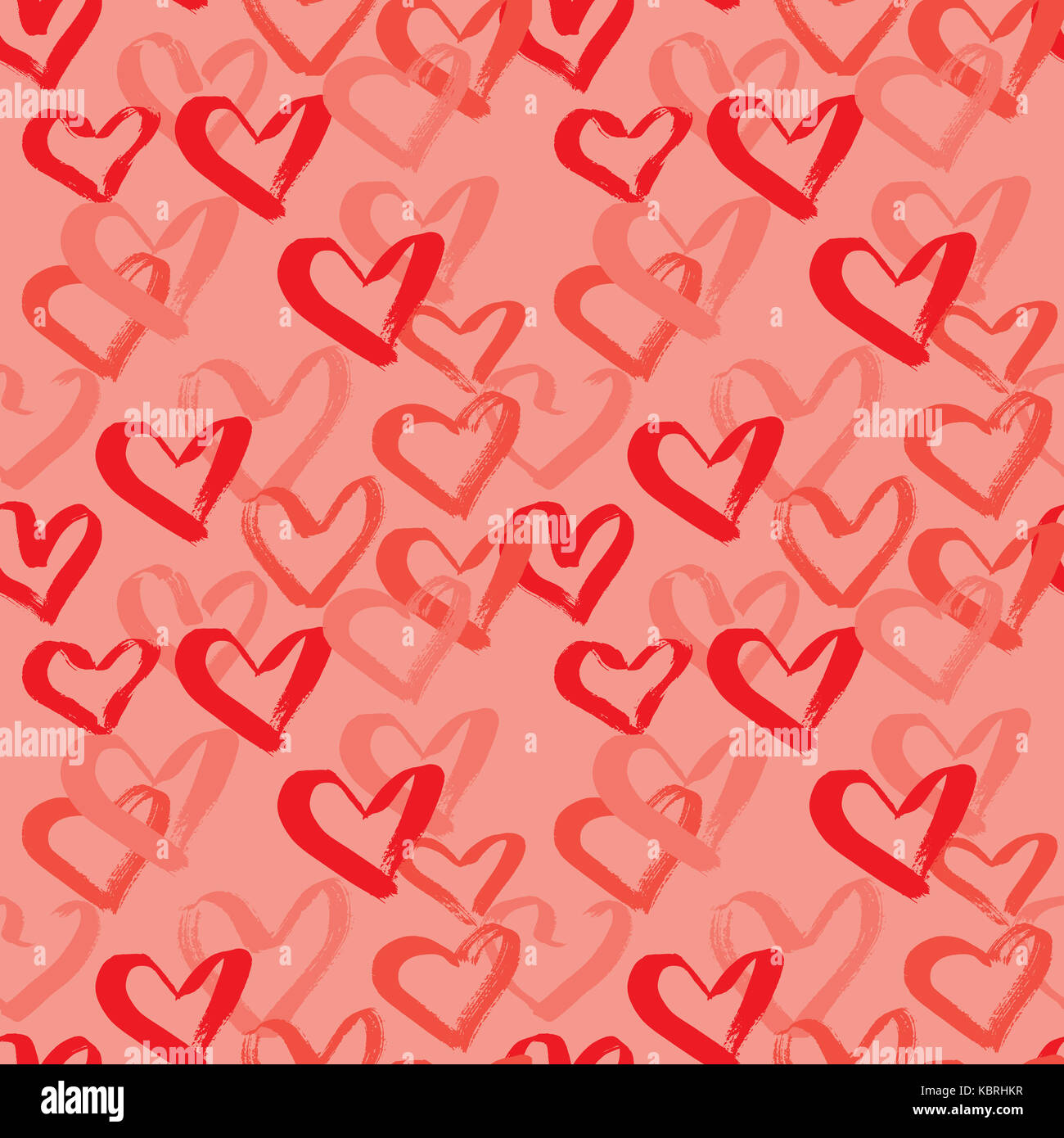 Abstract seamless heart pattern. Ink illustration. Red and pink ...