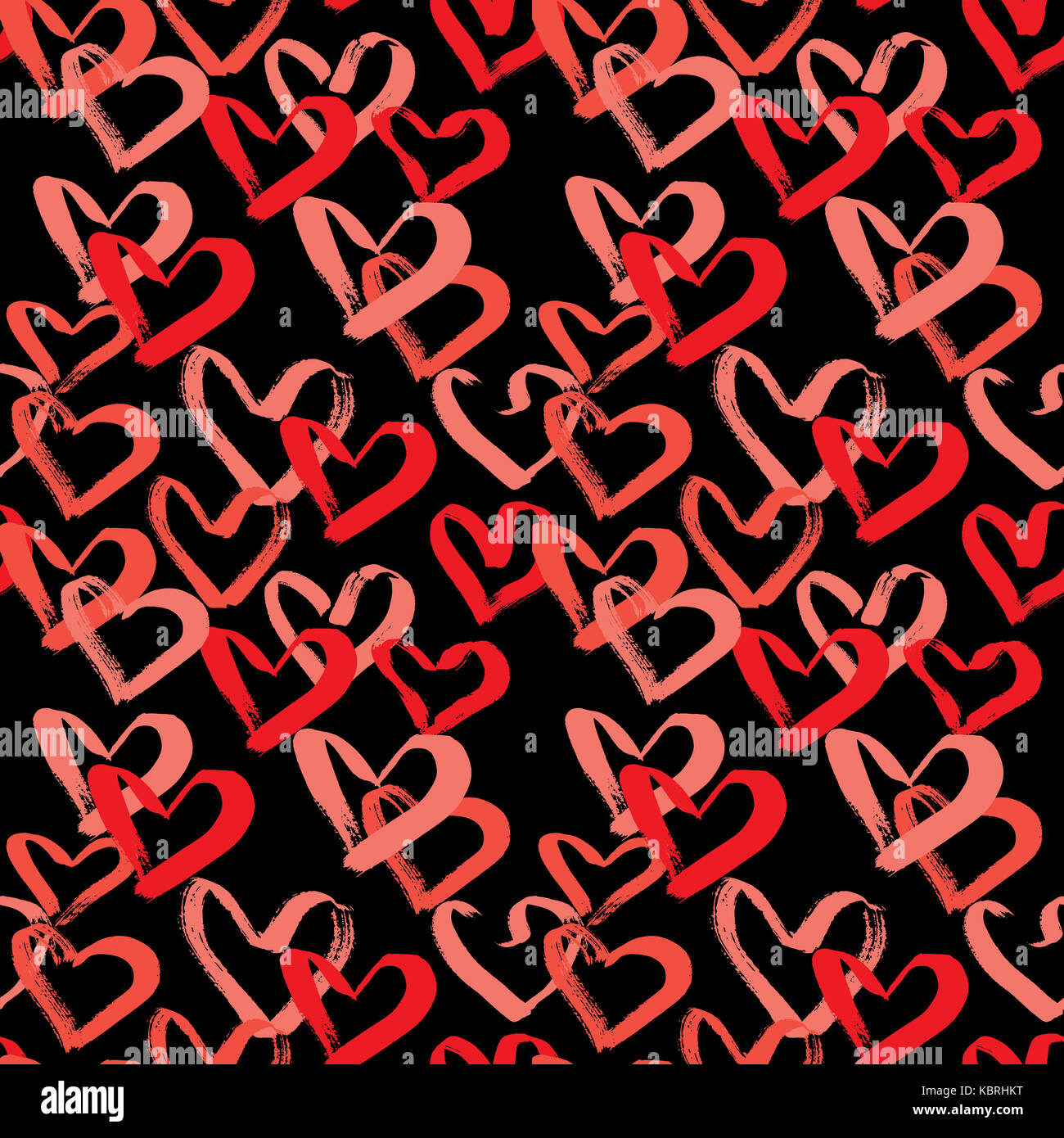 Abstract seamless heart pattern. Ink illustration. Black and red ...