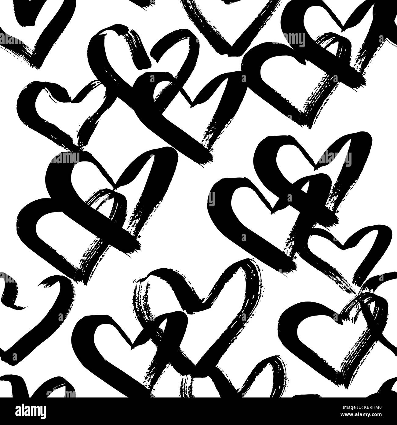 Abstract seamless heart pattern. Ink illustration. Black and white ...