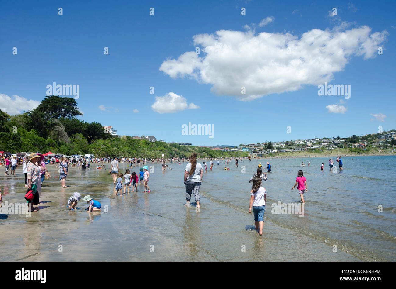 People at beach festival, Titahi Bay, Porirua, Wellington, New Zealand ...