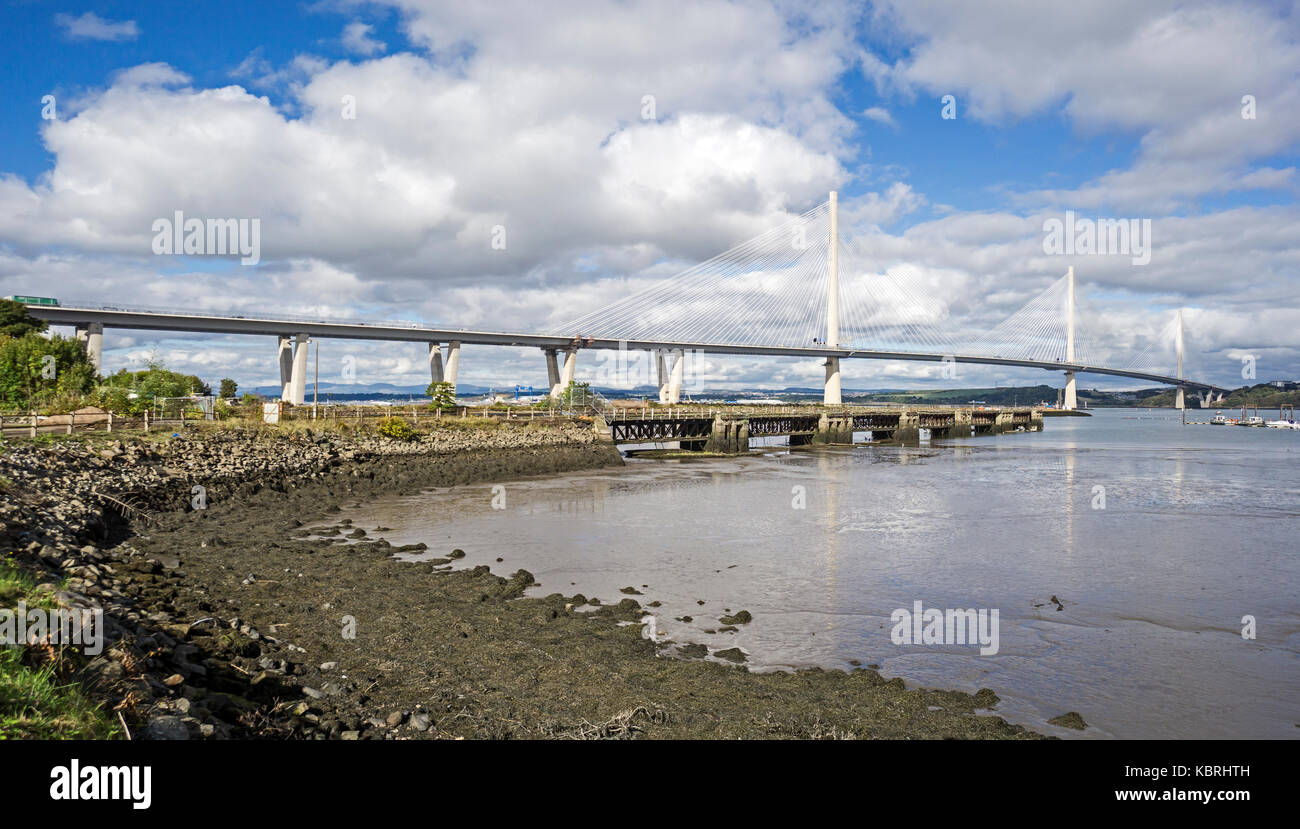 Completed road bridge Queensferry Crossing spanning the Firth of Forth ...