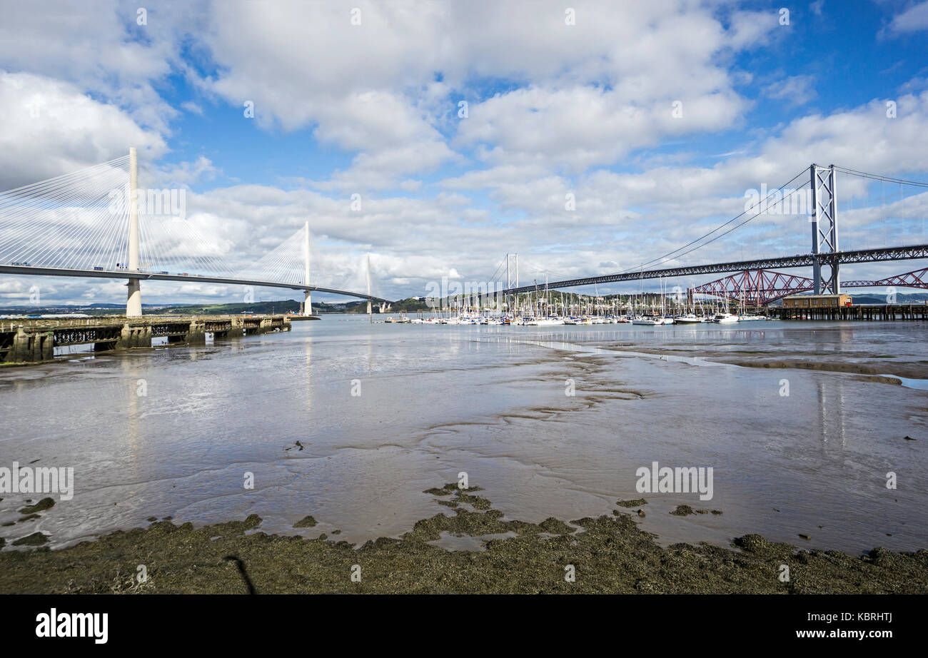 Completed road bridge Queensferry Crossing spanning the Firth of Forth ...