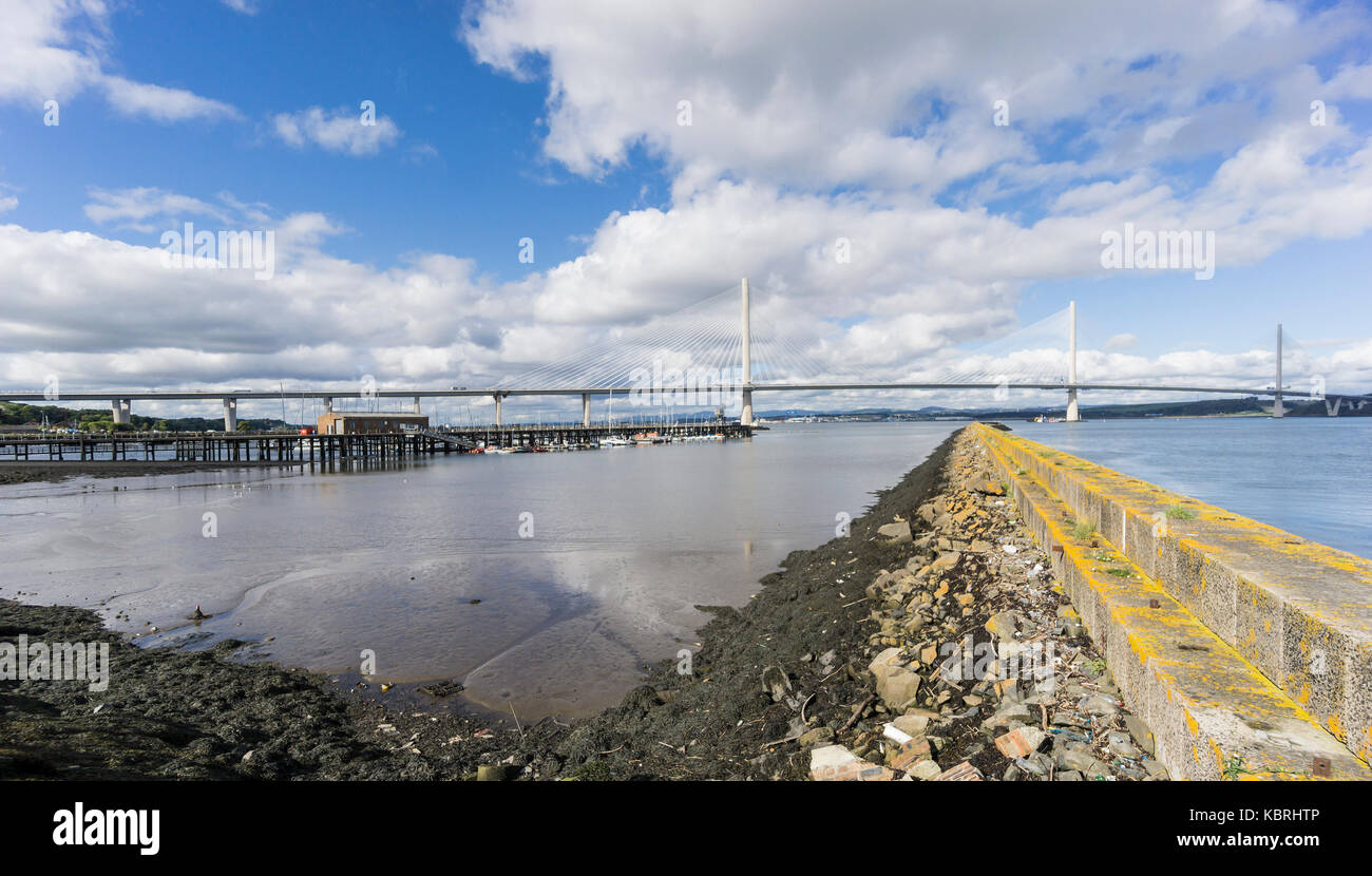 Completed road bridge Queensferry Crossing spanning the Firth of Forth ...