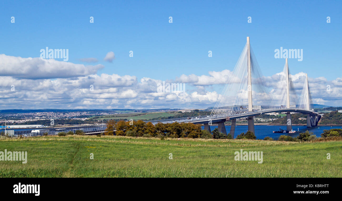 Completed road bridge Queensferry Crossing spanning the Firth of Forth ...