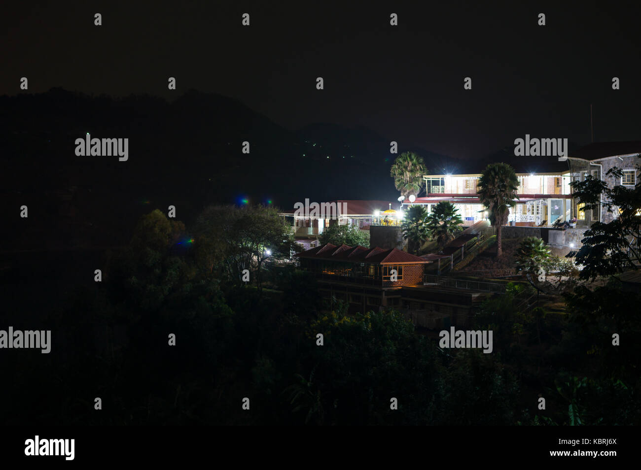 Nightshot of a Resort at Lake Kivu, Kibuye, Rwanda Stock Photo - Alamy