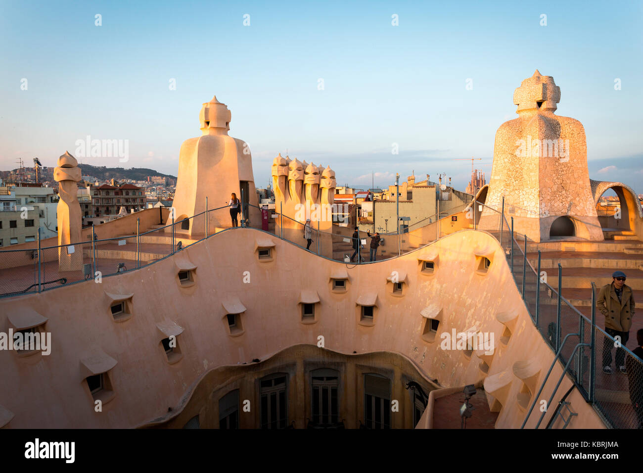 Barcelona, Spain, La Pedrera rooftop, designed by Antonio Gaudi Stock ...