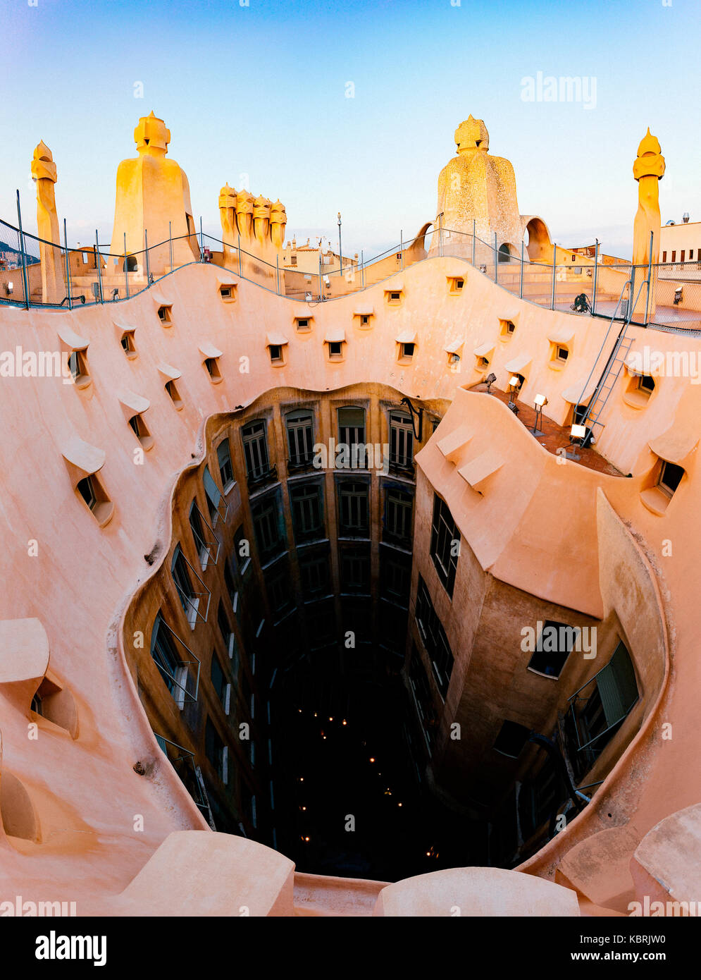Barcelona, Spain, La Pedrera rooftop, designed by Antonio Gaudi Stock ...