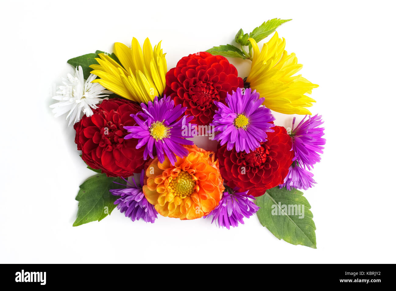 Bouquet of flowers top view isolated on white background Stock Photo ...