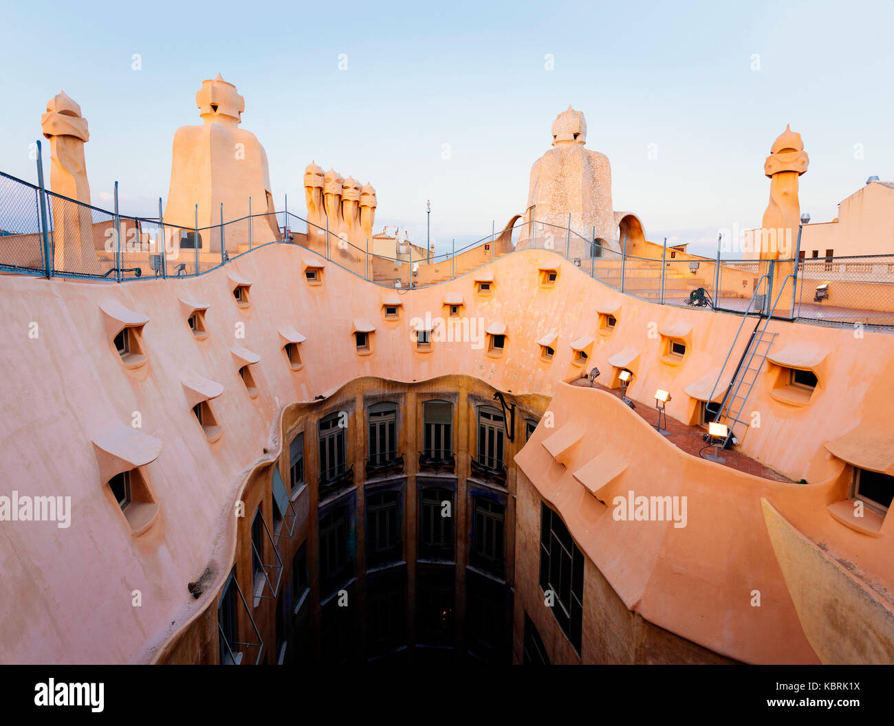 Barcelona, Spain, La Pedrera rooftop, designed by Antonio Gaudi Stock ...