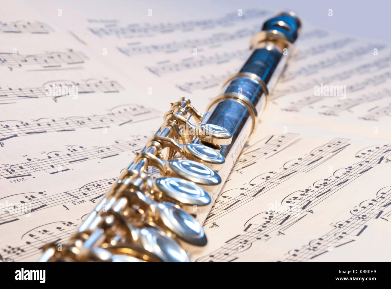 Flute instrument on the note symphony background Stock Photo - Alamy