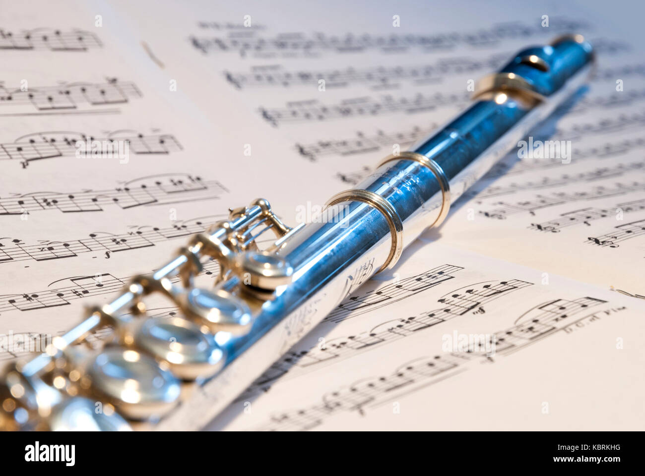 Flute instrument on the note symphony background Stock Photo - Alamy