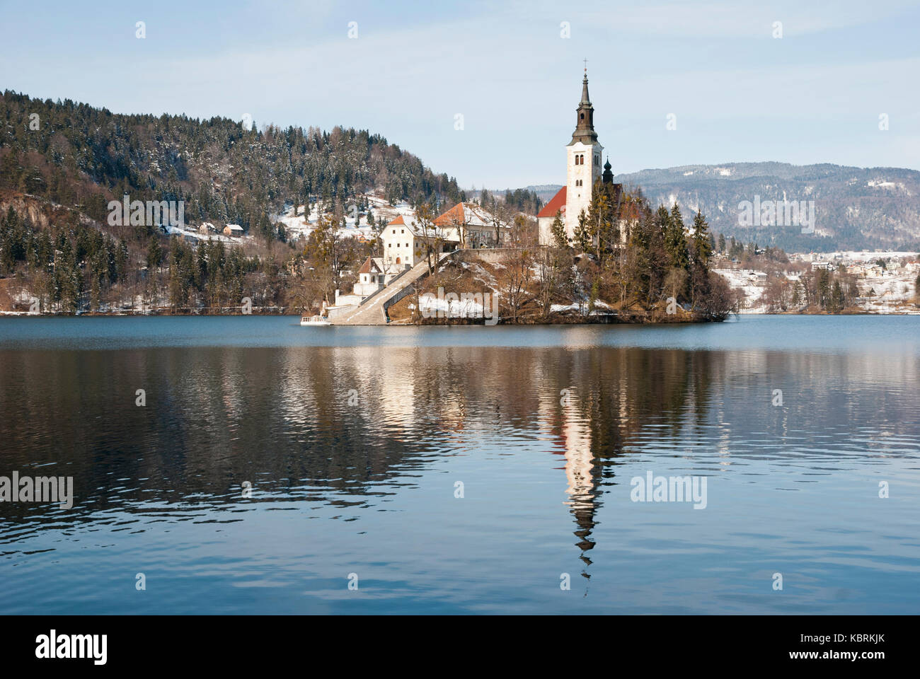 Lake Bled with castle behind in winter, Bled, Slovenia Stock Photo - Alamy