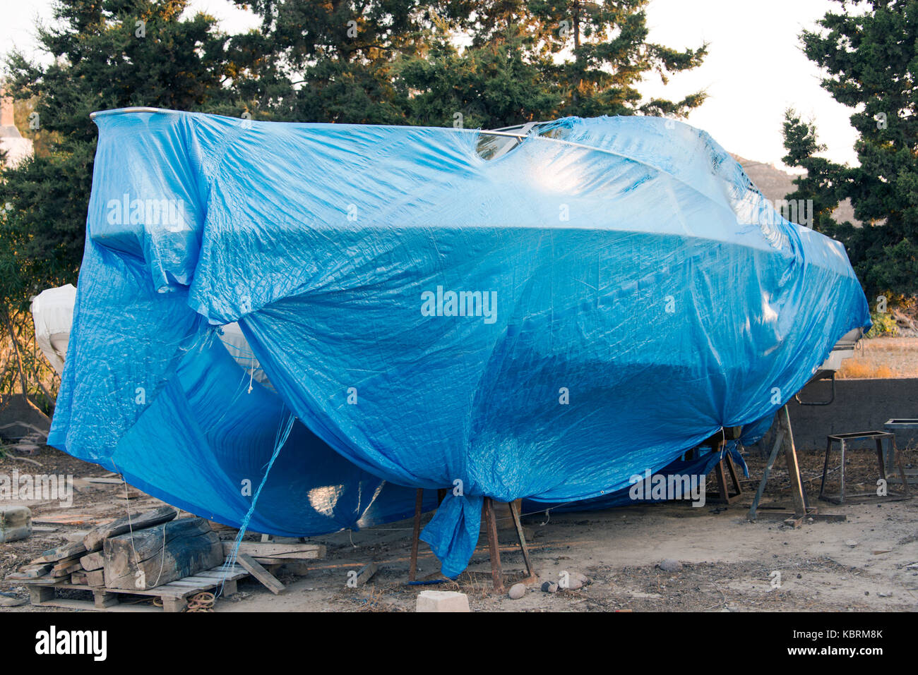 Covered boats in the shipyard in Patmos, Greece Stock Photo - Alamy