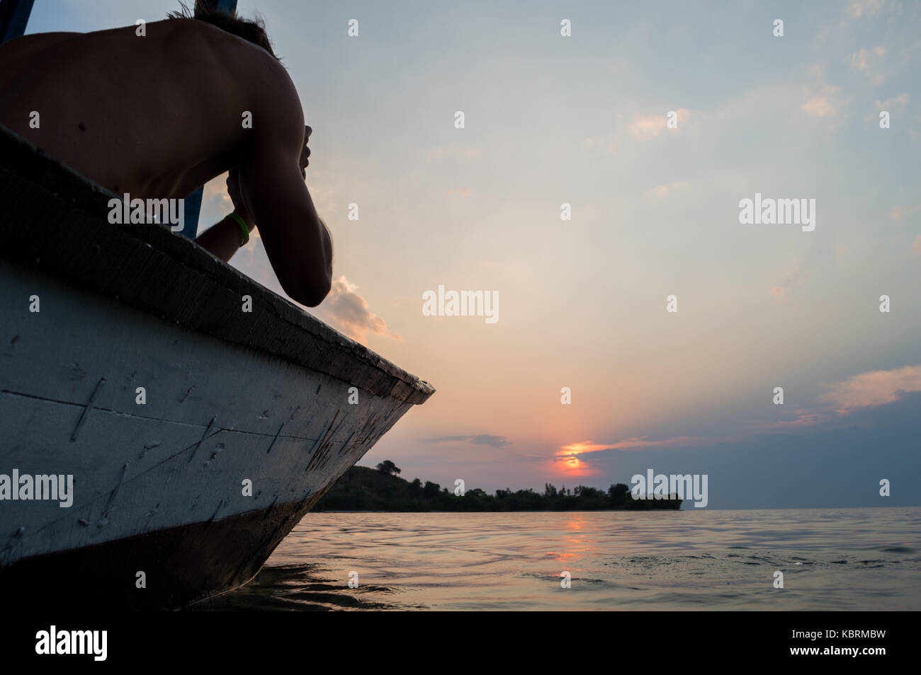 Sunset Boat Ride on Lake Kivu, Kibuye, Rwanda Stock Photo - Alamy
