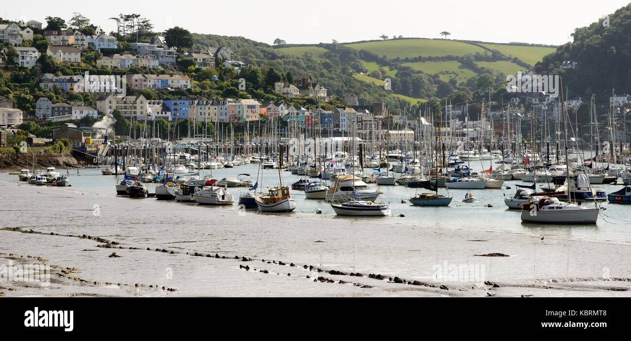 Boats moored in the river Dart estuary between Kingswear (left) and ...