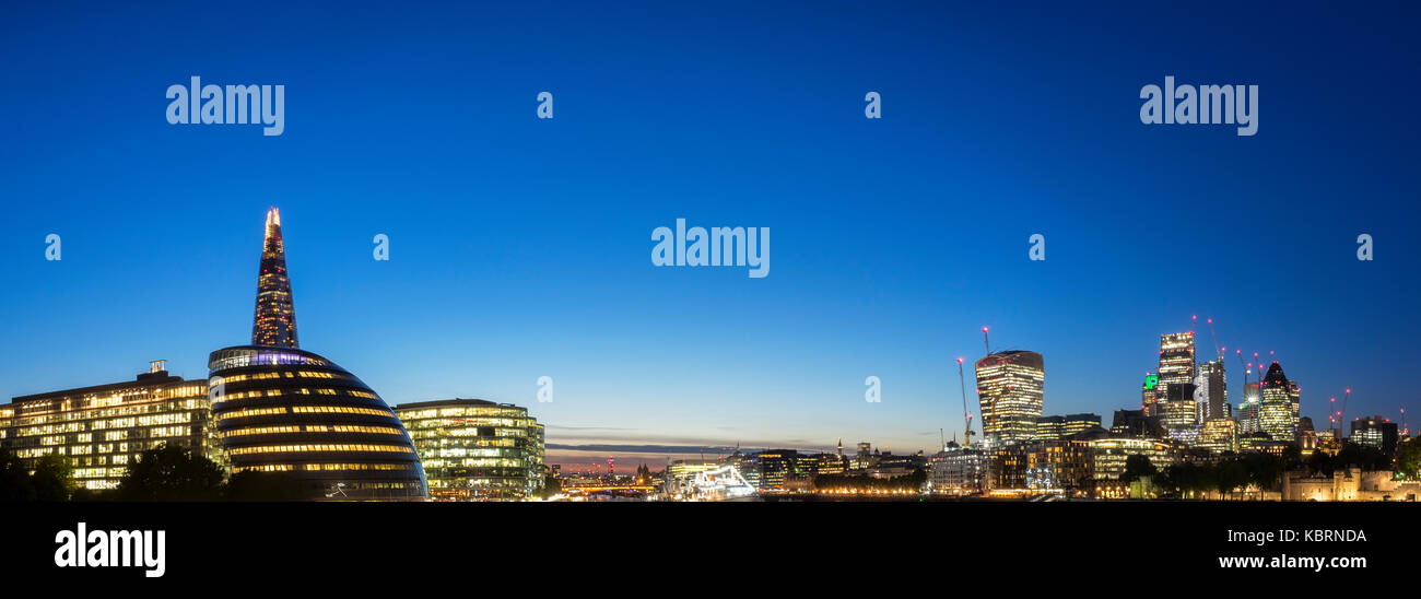UK, London, Panoramic cityscape of London skyline against clear blue ...