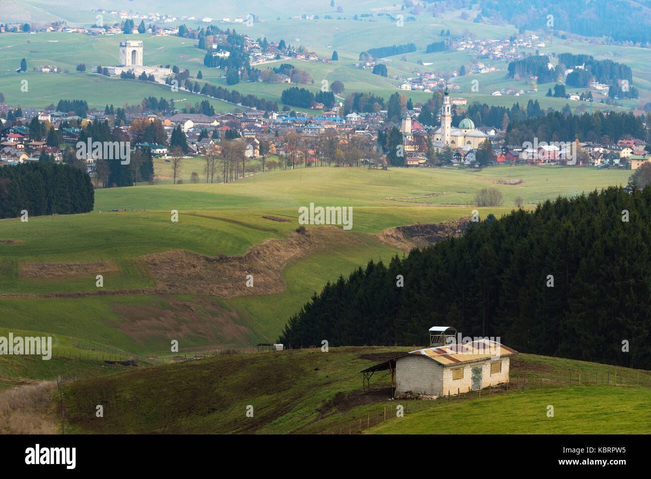 Asiago at sunset Europe, Italy, Veneto region, Asiago district, Asiago ...