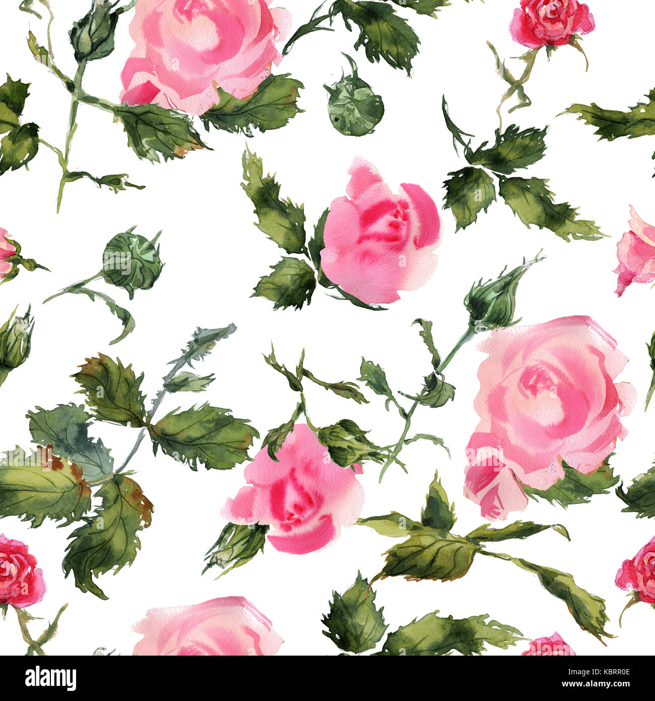Rose flowers handmade watercolor seamless pattern gentle Stock Photo ...