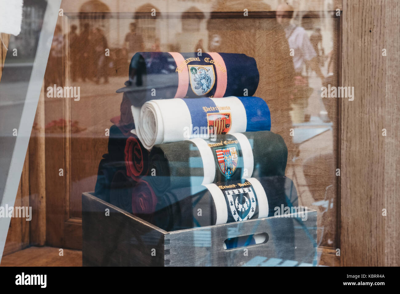 Scarves in window display of Ryder & Amies University of Cambridge ...