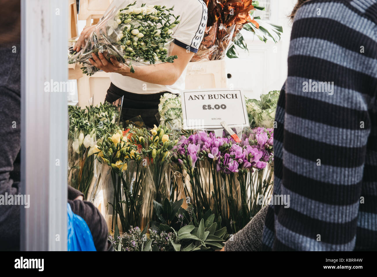 Flowers on sale at the Columbia Road Flower Market, a street market in ...