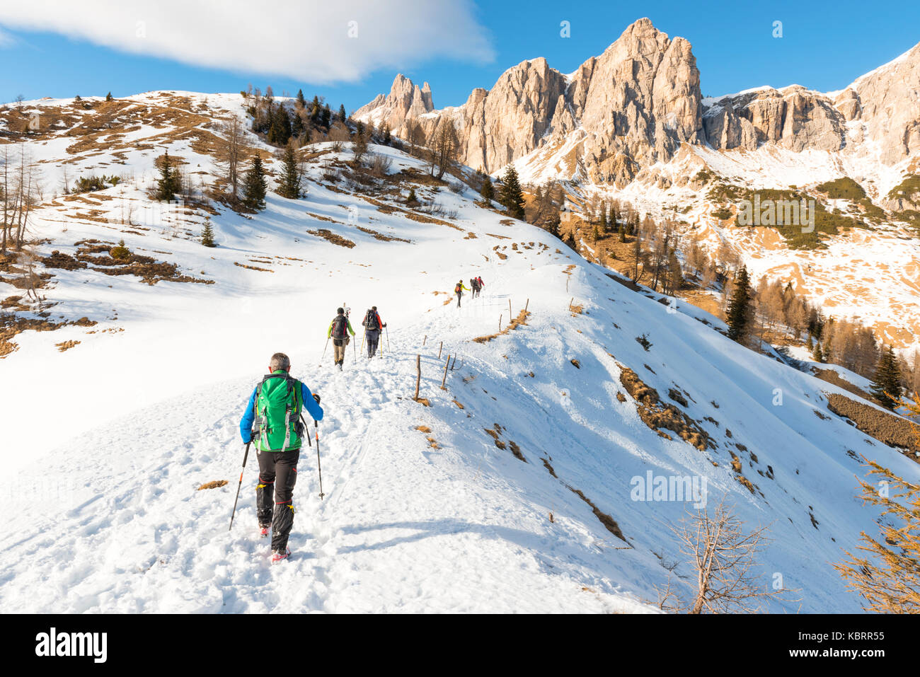 hikers towards Prendèra alp Europe, Italy, Veneto region, Belluno ...