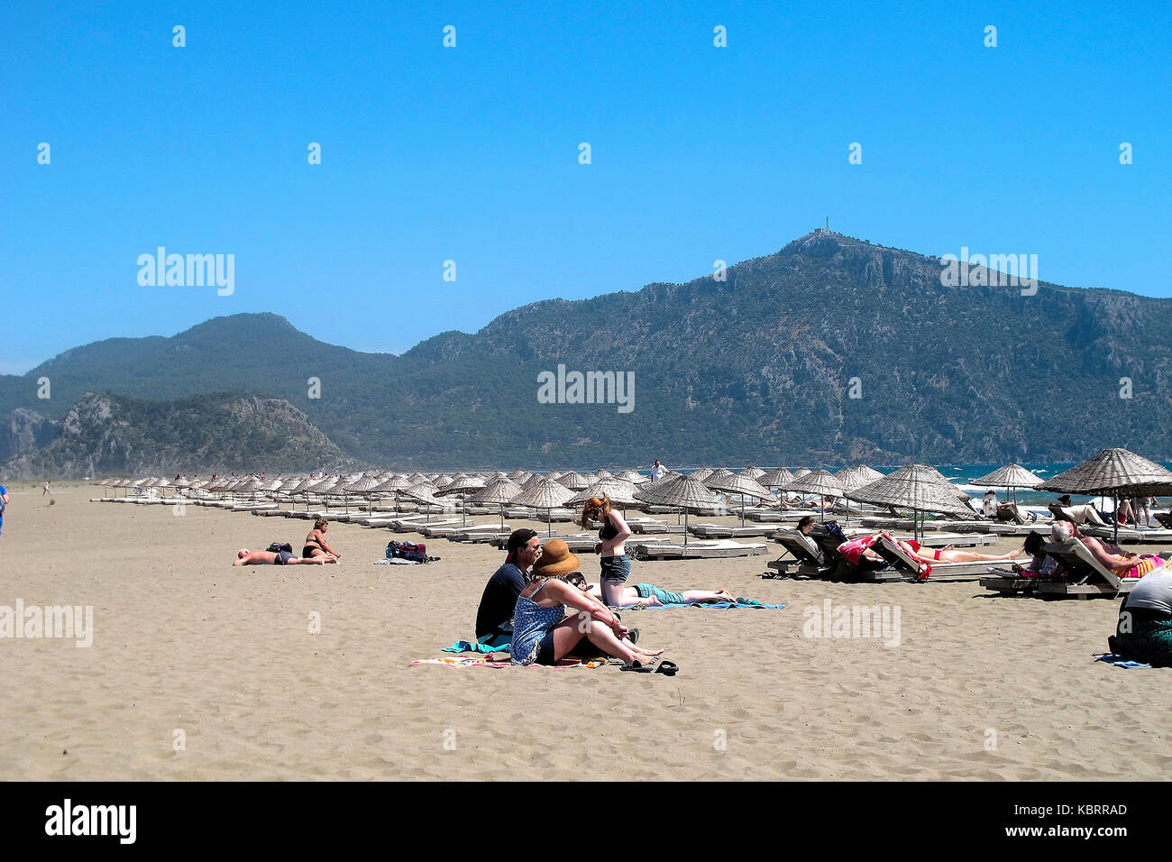 Holidaymakers on Iztuzu Beach, (Turtle Beach) Dalyan, Turkey Stock ...