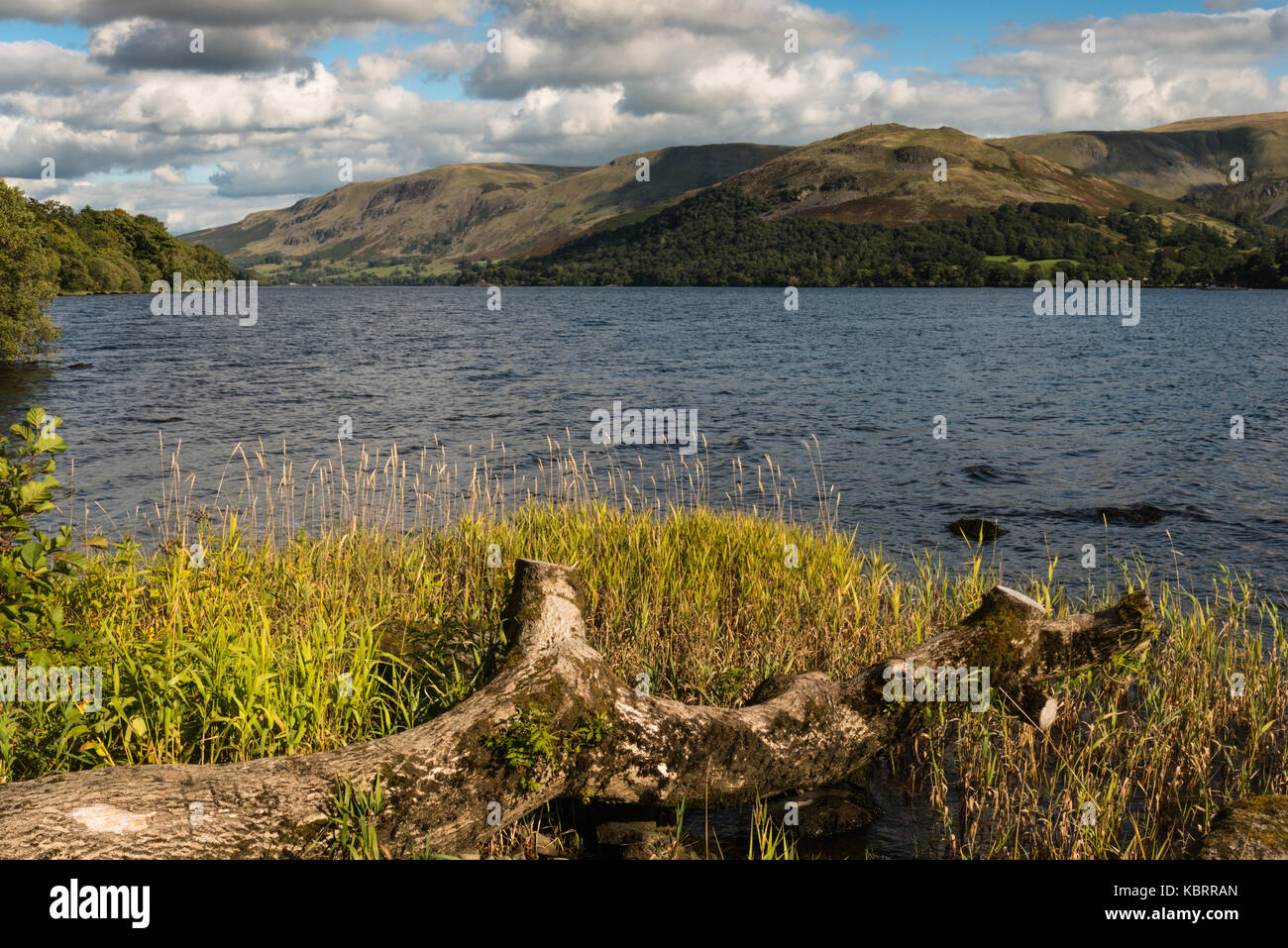 View from the shore across the English Lake District national park's ...