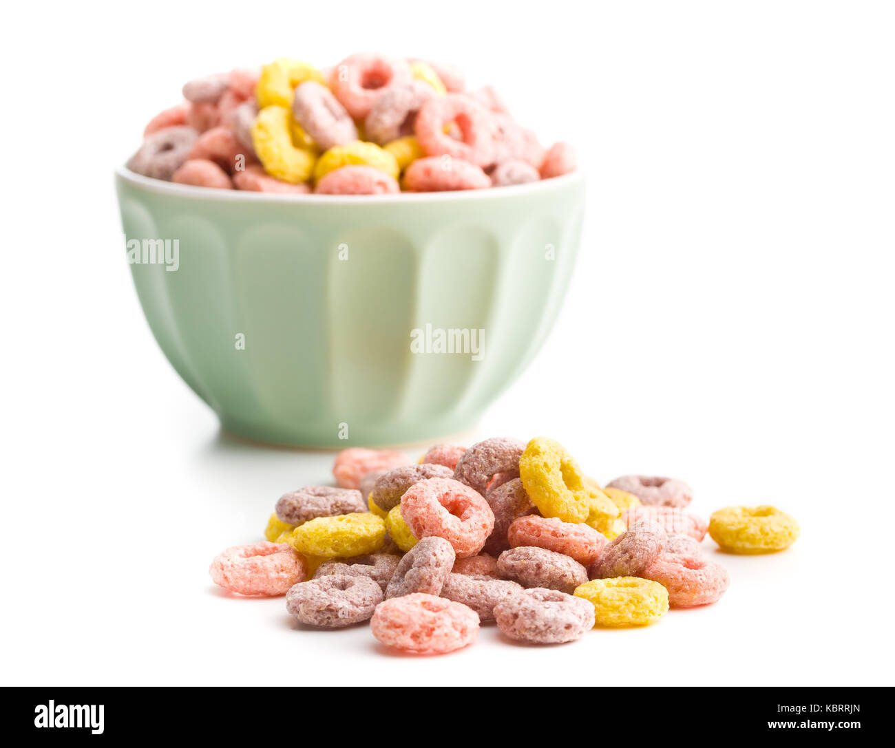 Colorful cereal rings in bowl isolated on white background Stock Photo ...
