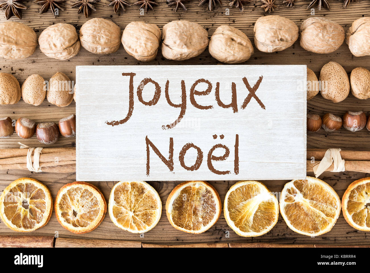 Food Flat Lay, Joyeux Noel Means Merry Christmas Stock Photo - Alamy