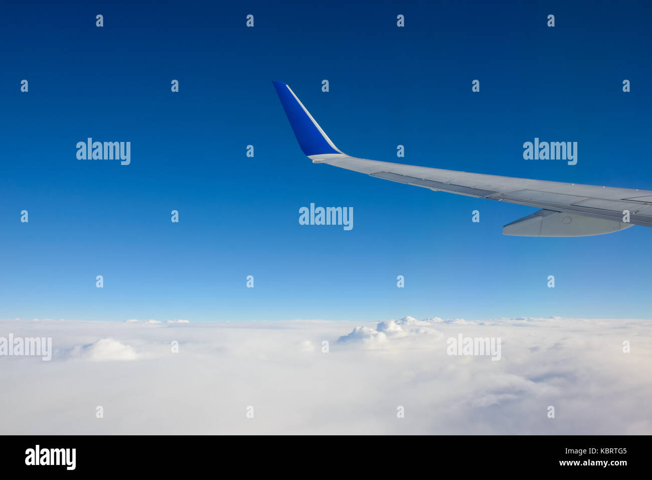 Airplane wing with blue sky has a lot of windows Stock Photo - Alamy